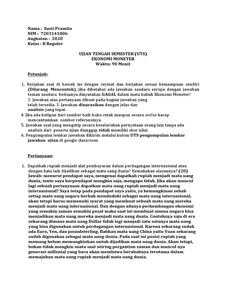 UTS Ekonomi Moneter | PDF