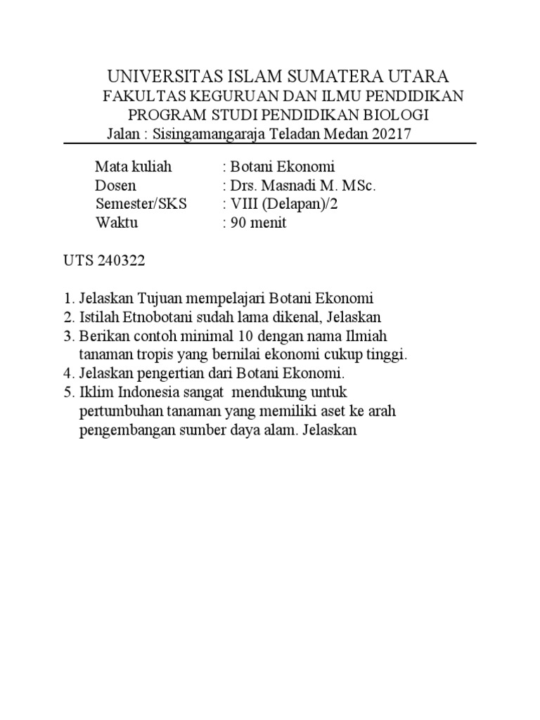 UTS Botani Ekonomi | PDF