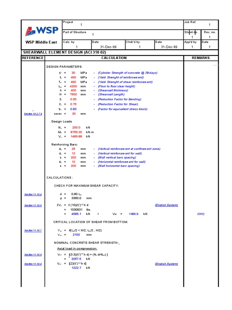 WSP - Aci 318-02 Shear Wall Design | PDF | Strength Of Materials ...