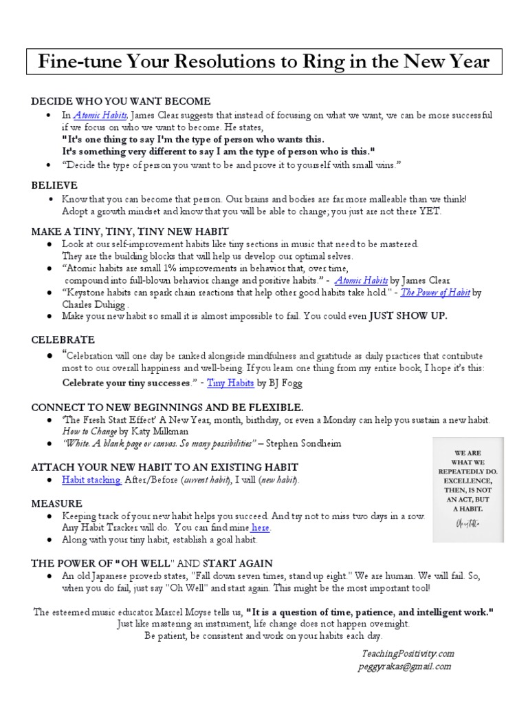 Fine Tune Your Resolutions To Ring in The New Year HANDOUT Rev. 2 | PDF ...