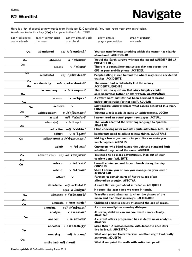 Navigate b2 Wordlist A Z | PDF