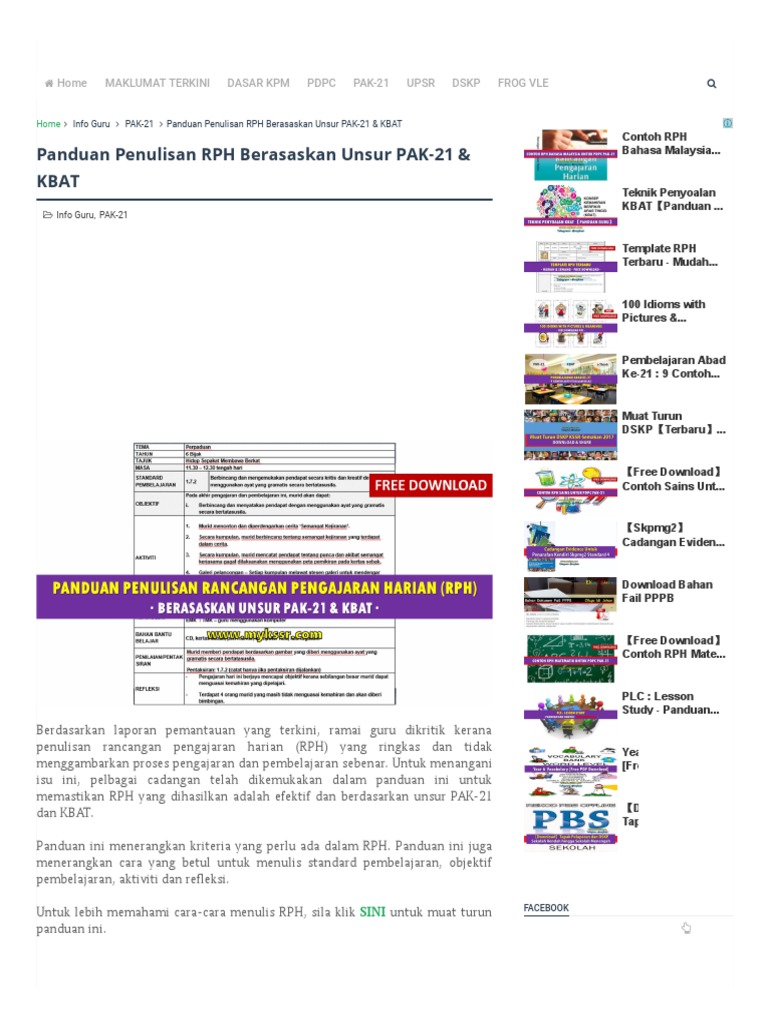 Panduan Penulisan RPH Berasaskan Unsur PAK-21 & KBAT - Mykssr | PDF