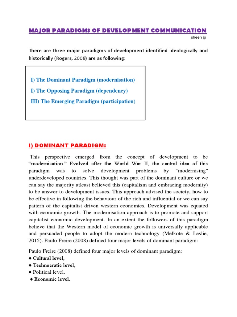 Major Paradigms of Development Communication | PDF | Modernization ...