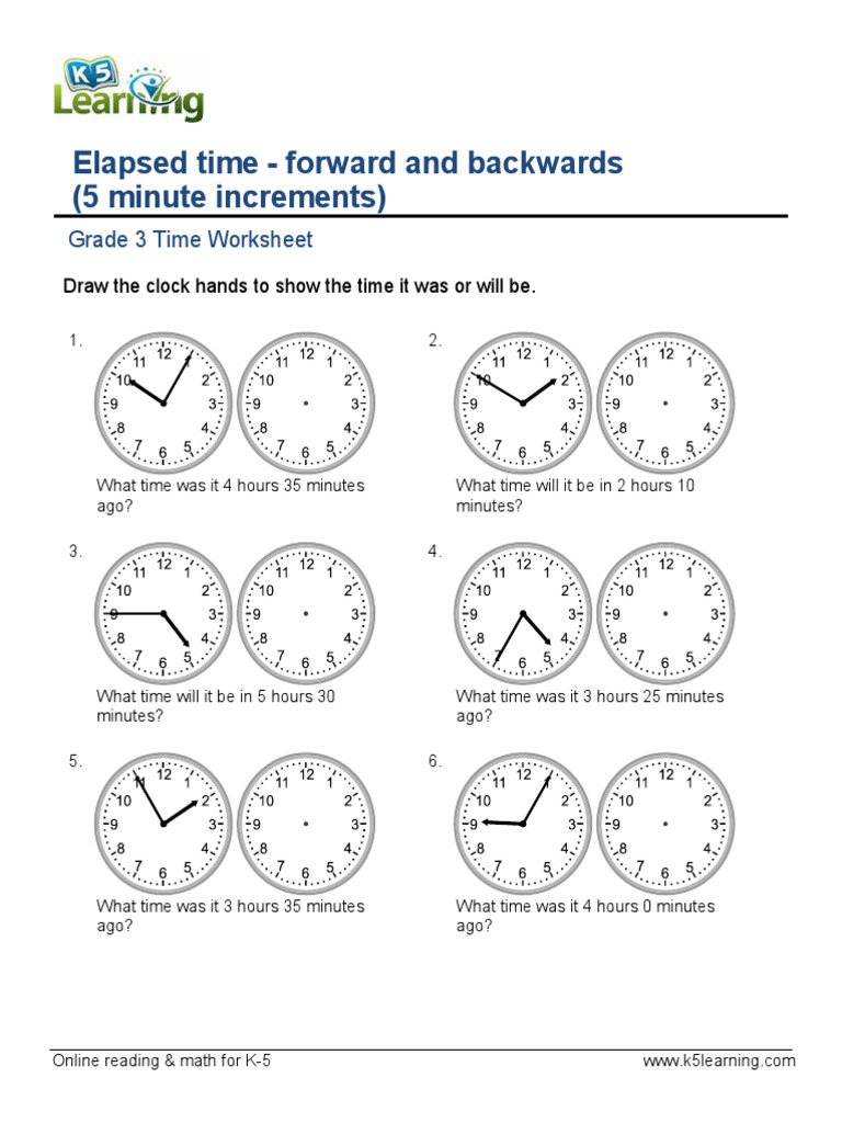 Grade 3 Elapsed Time 5 Minute Increments D | PDF