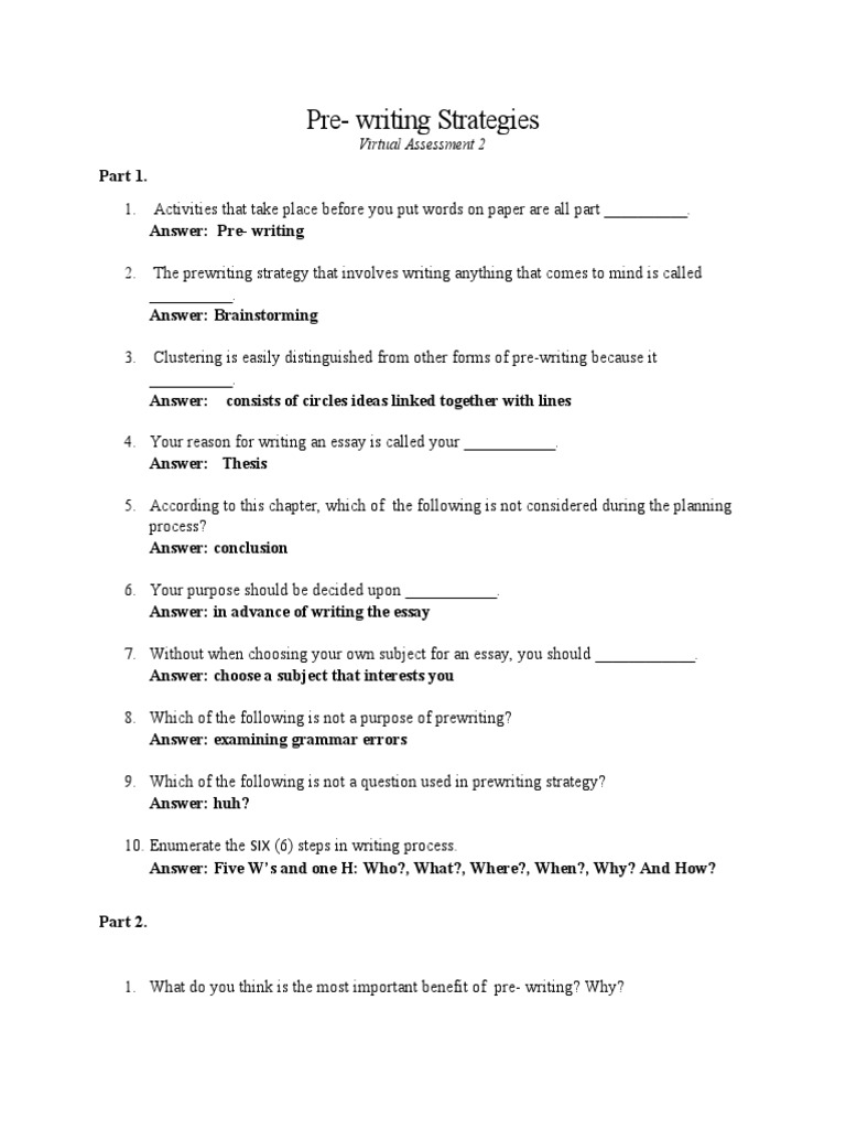 Pre-Writing Strategies: Virtual Assessment 2 | PDF