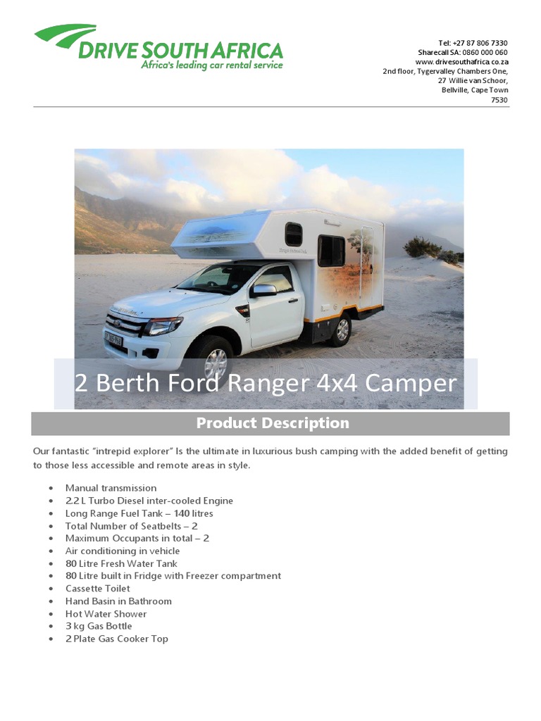 Luxury 2 Berth Ford Ranger 4x4 Camper | PDF | Fee | Deductible