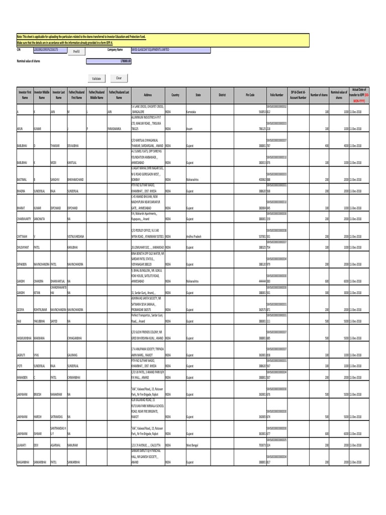Hle - Excel Template - Form Iepf 4 - Fy 2018 19 | PDF | Gujarat