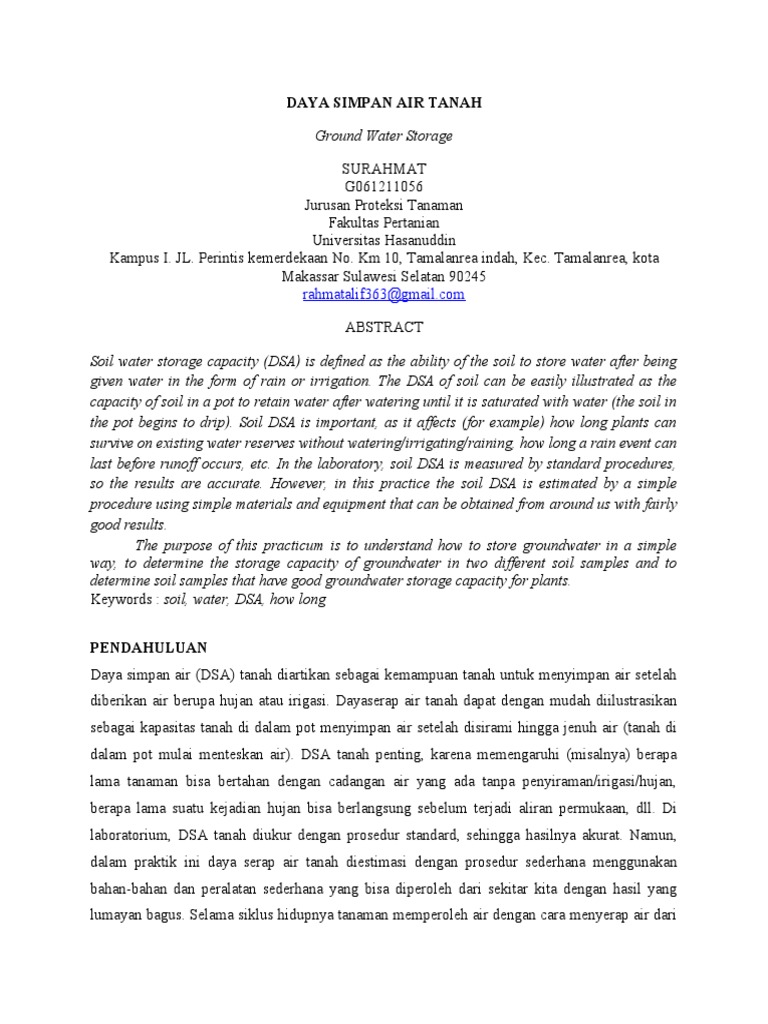 .Surahmat - G061211056 - Daya Simpan Air Tanah | PDF | Sains & Matematika