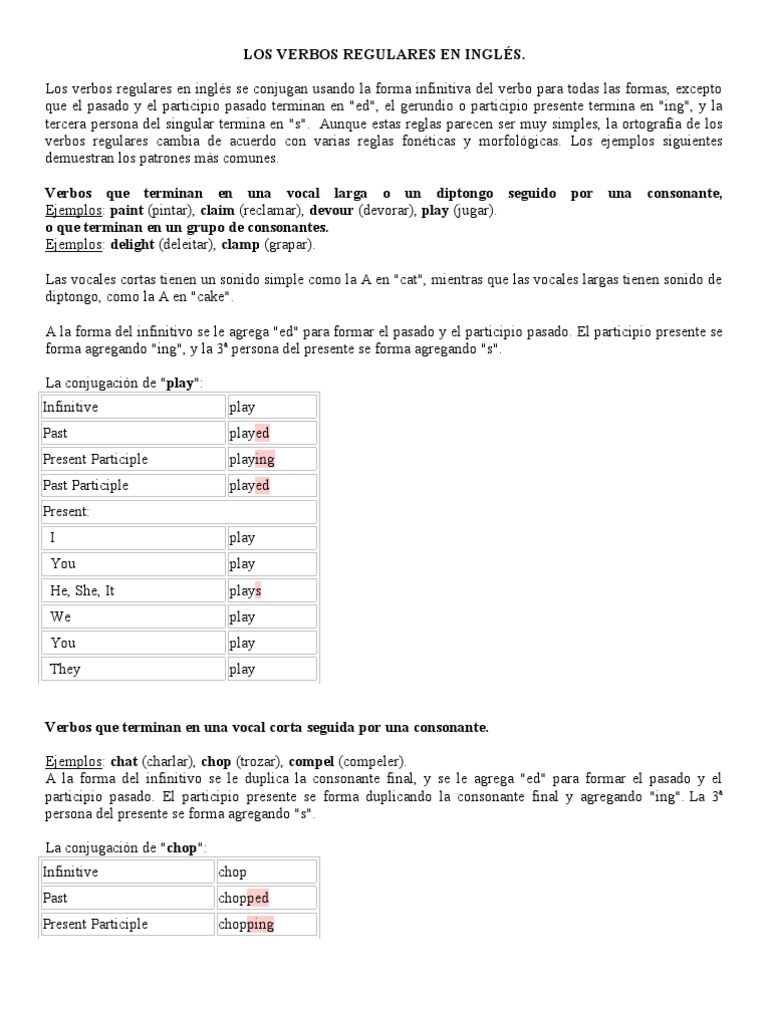 Los Verbos Regulares En Inglés Descargar Gratis Pdf Verbo