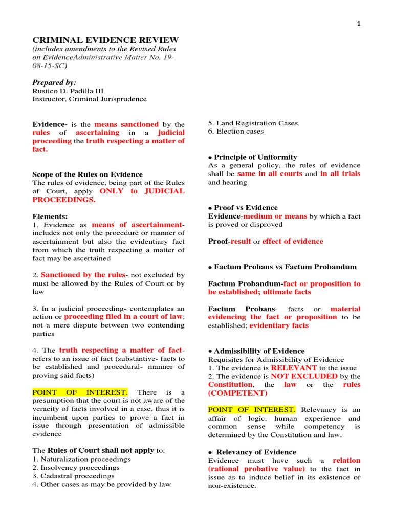 Criminal Evidence Hand Outs | PDF | Evidence (Law) | Witness