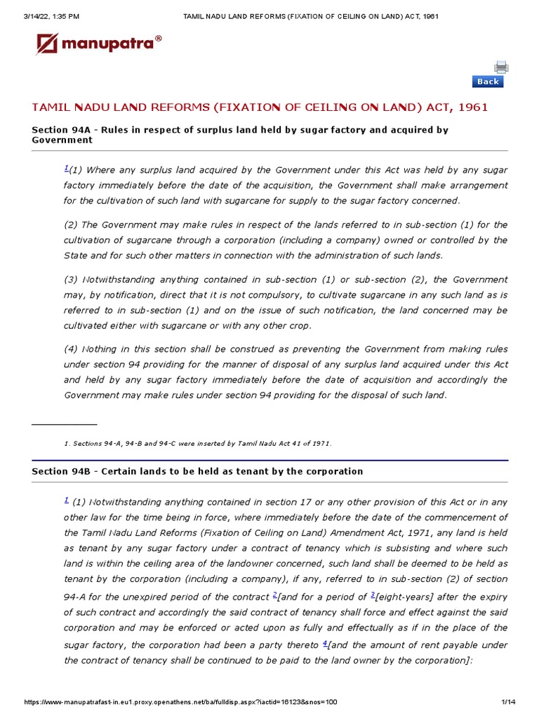 TAMIL NADU LAND REFORMS (FIXATION OF CEILING ON LAND) ACT, 1961 ...