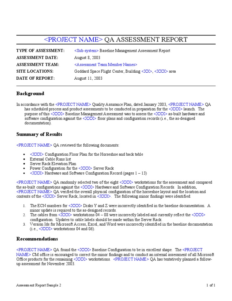 SQ Assessment Report Sample 2 | PDF | Quality Assurance | Digital ...