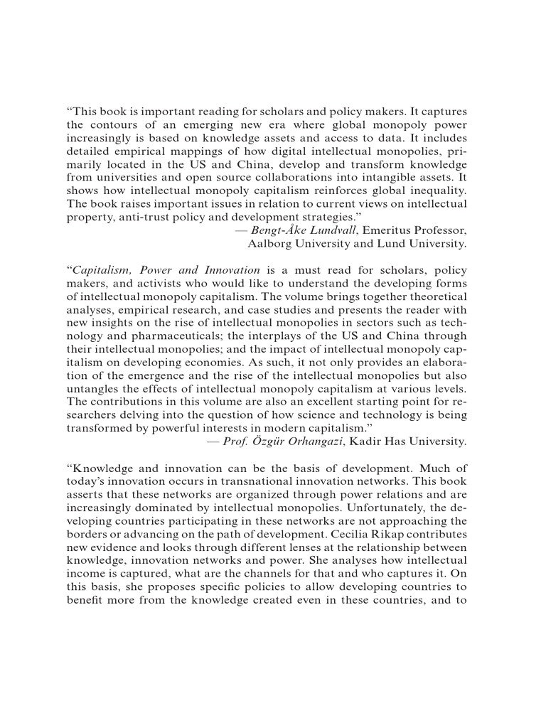 Capitalism, Power and Innovation. Intellectual Monopoly Capitalism ...