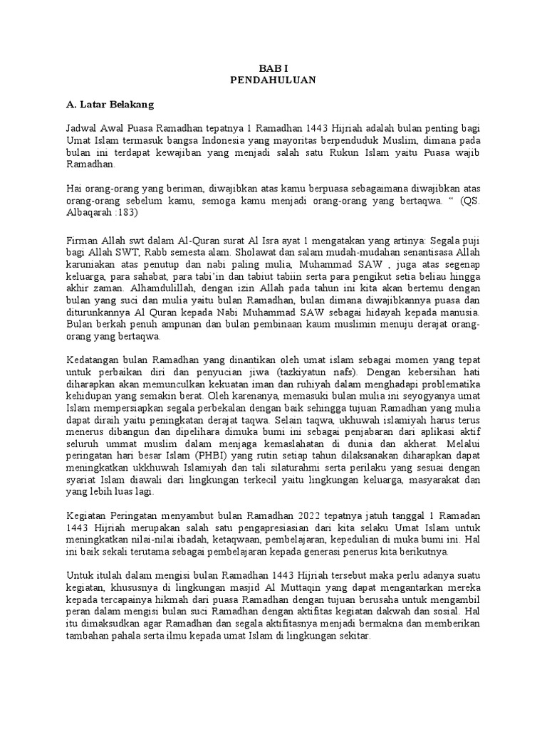 (PDF) Contoh Proposal Kegiatan Ramadhan Dan Download File Docx Nya | PDF