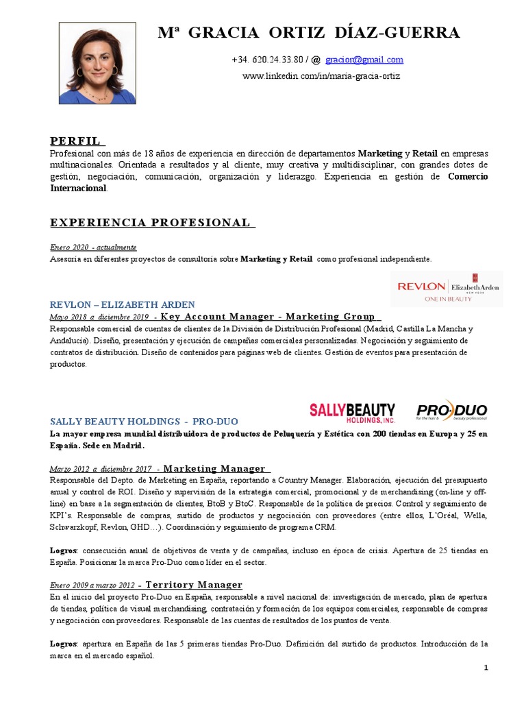 CV - Gracia Ortiz Díaz-Guerra ++ | PDF | Marketing | Exportaciones