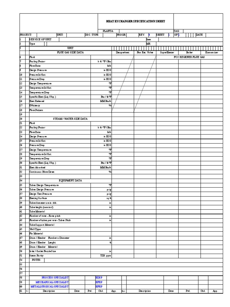 Boiler Heat Exchanger Specification Sheet | PDF | Pressure | Boiler