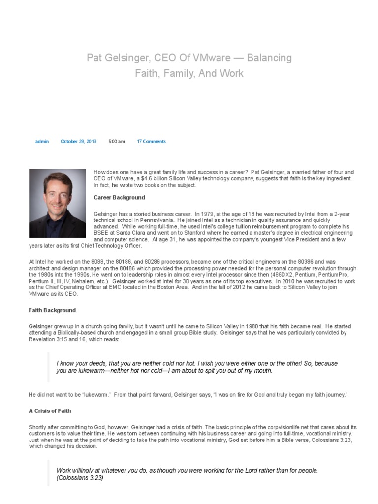 Pat Gelsinger, VMware CEO - Balancing Faith, Family, and Work - Finding ...