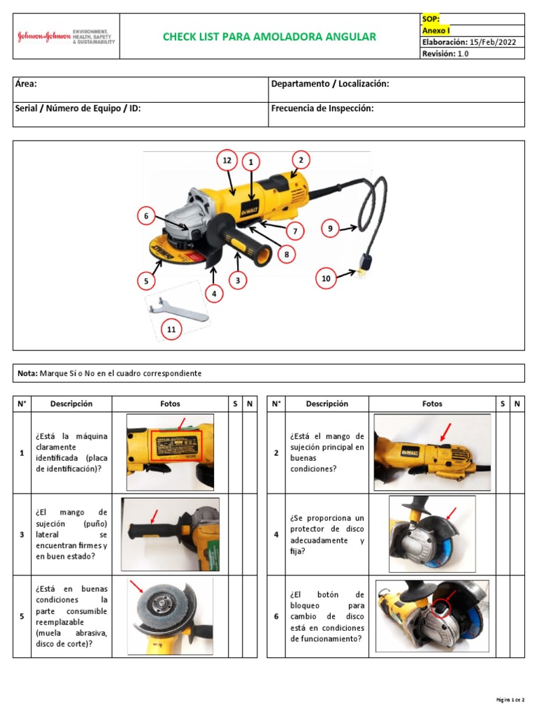 Check List de Amoladora Angular | PDF | Ingenieria Eléctrica