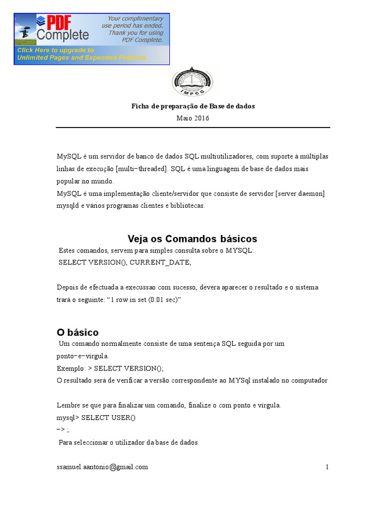 Guia Básico de Comandos MySQL | PDF | SQL | Bancos de dados