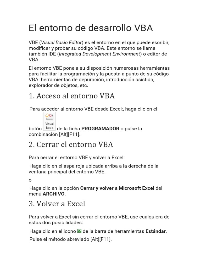 El Entorno de Desarrollo VBA-2019 Programacion | Descargar gratis PDF | Microsoft Excel | Visual ...