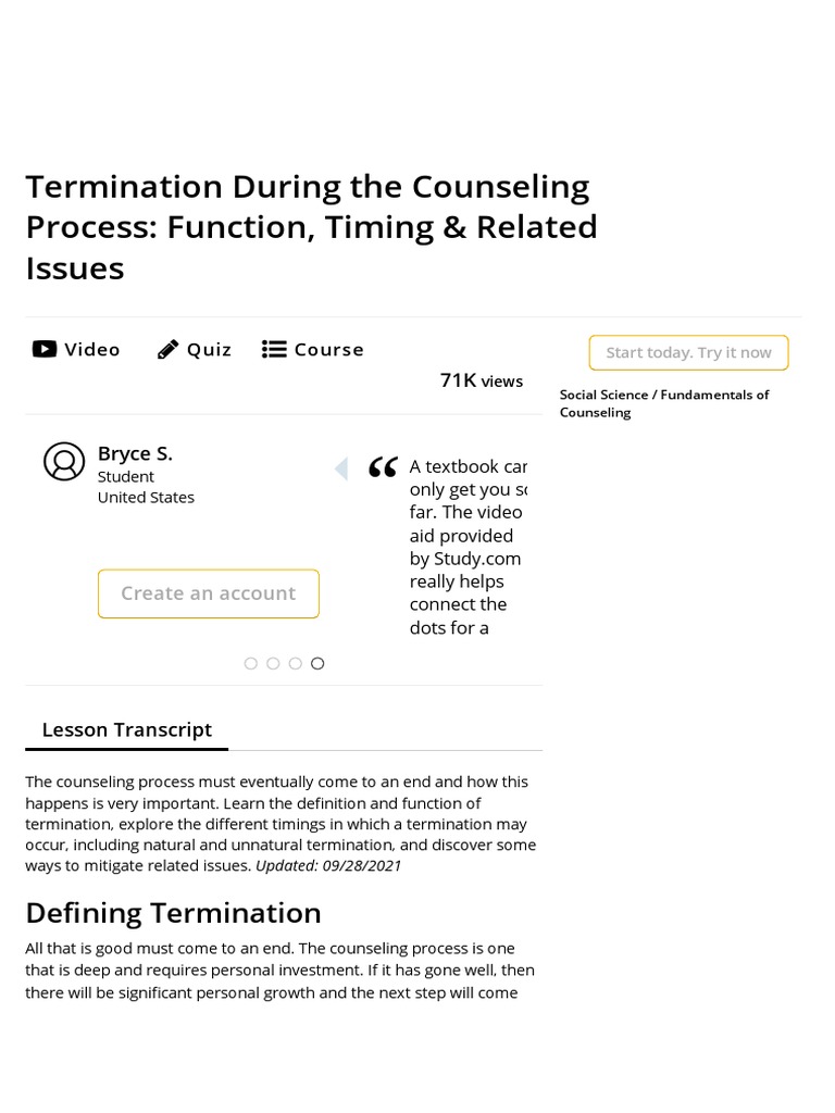 Termination During The Counseling Process: Function, Timing & Related Issues | PDF ...