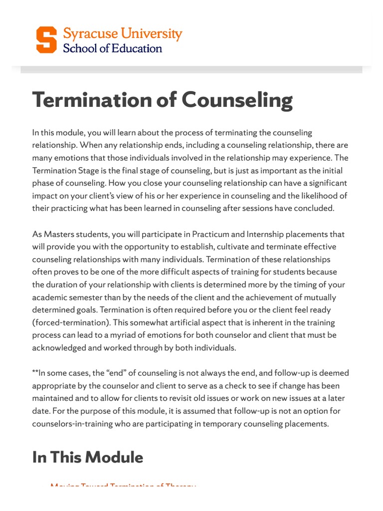 Termination of Counseling - Syracuse University School of Education ...