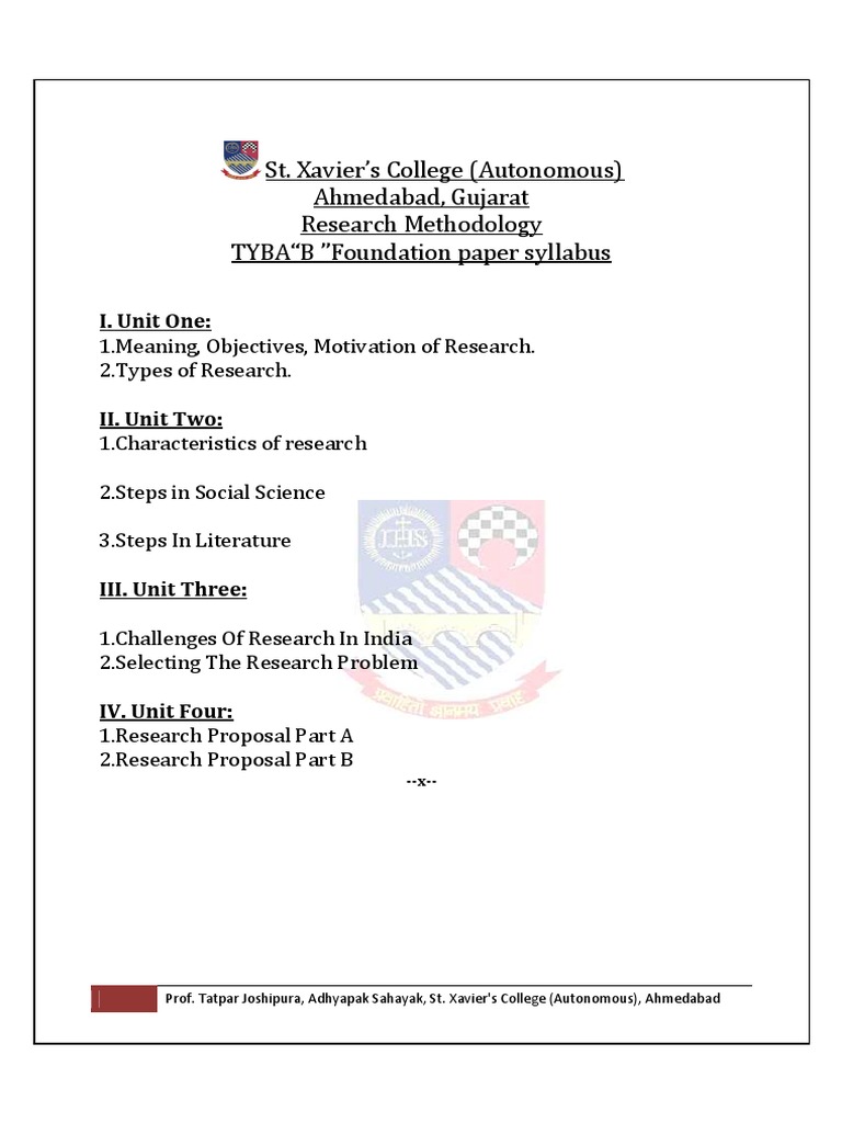 Research Methodology Foundation Syllabus TYBA B | PDF