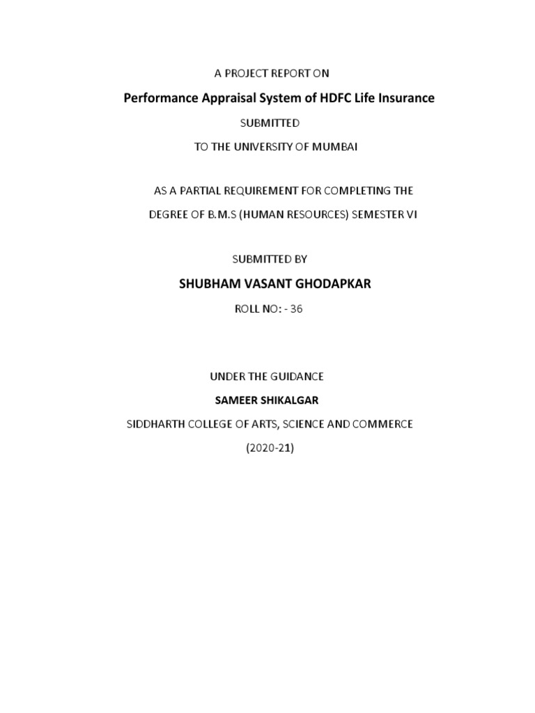 Performance Appraisal System of HDFC Life Insurance | PDF | Performance ...