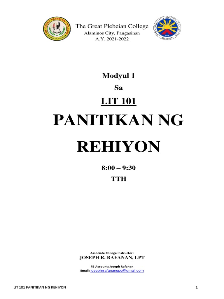 Prelim - Lit. 101 Panitikan NG Rehiyon | PDF