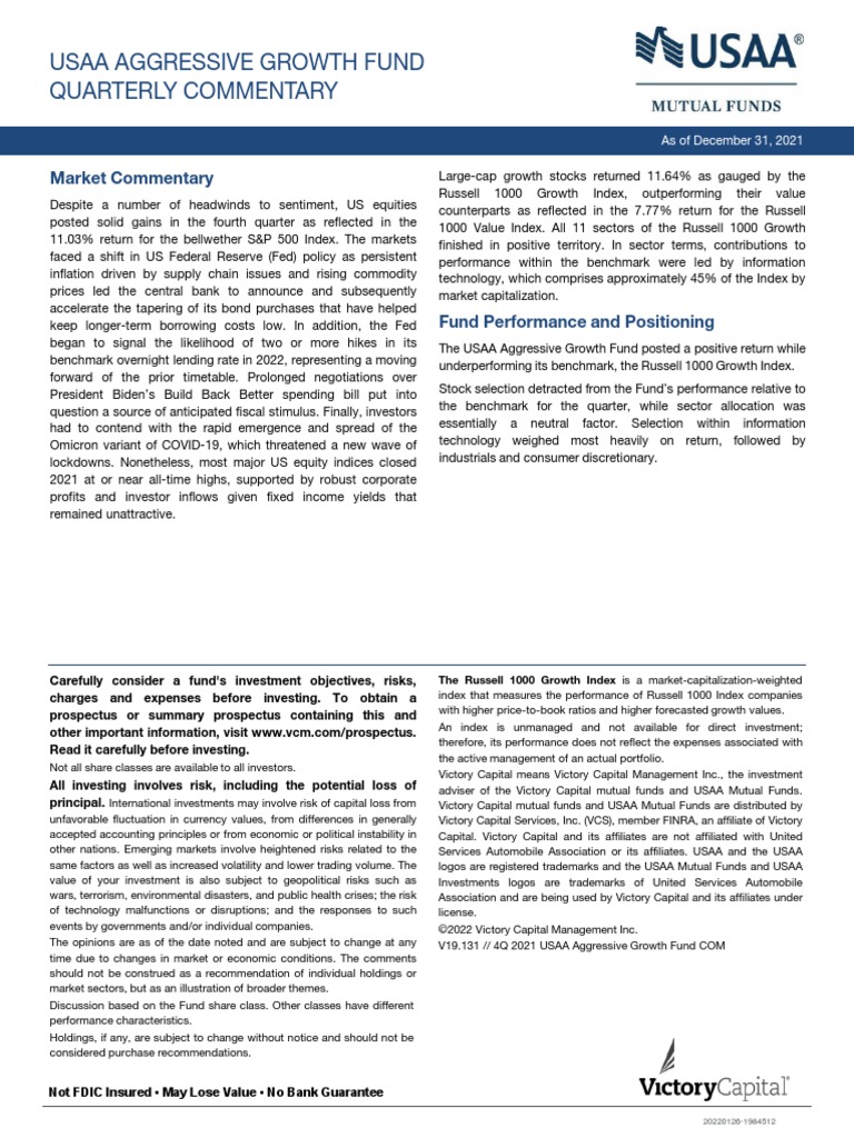 USAA Aggressive Growth Fund | PDF | Investing | Mutual Funds