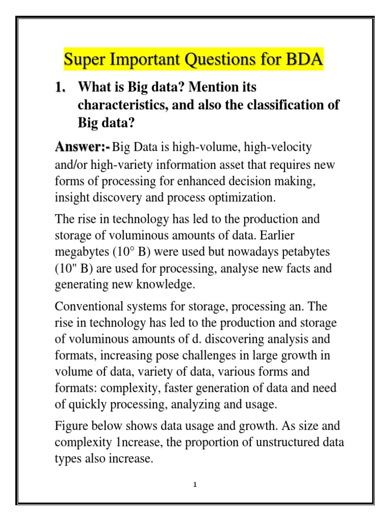 Super Important Questions For BDA | PDF | Apache Hadoop | Databases
