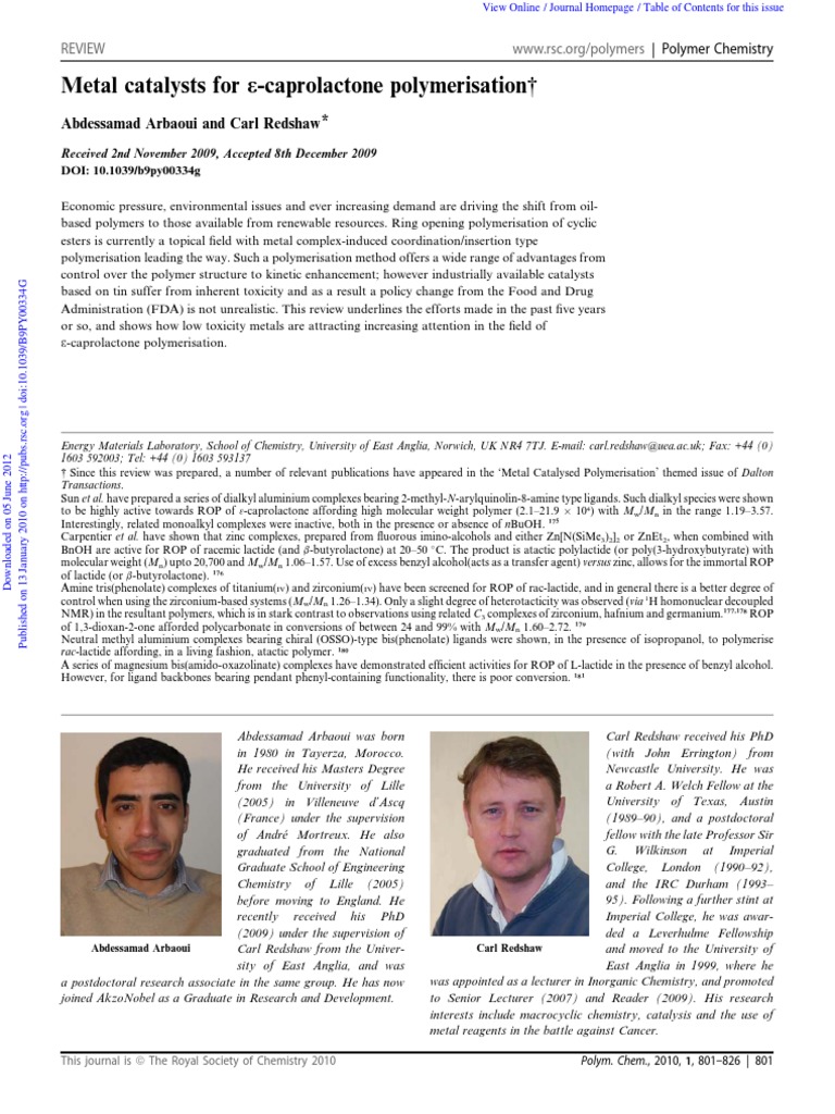 Metal Catalysts For 3-Caprolactone Polymerisation : Abdessamad Arbaoui ...