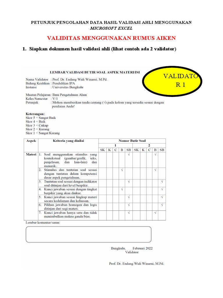 Petunjuk Pengolahan Data Hasil Validasi Ahli Menggunakan Microsoft ...