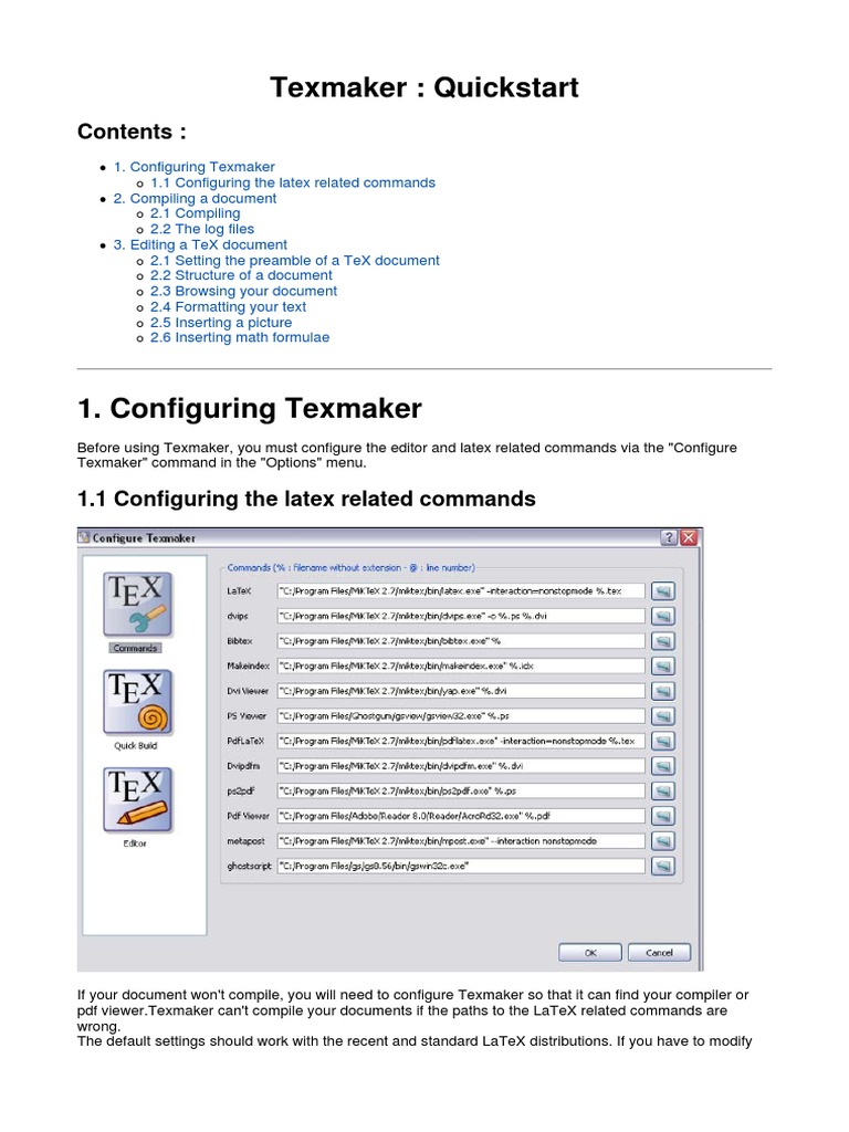 Texmaker: Quickstart: Contents | PDF | System Software | Computer Science