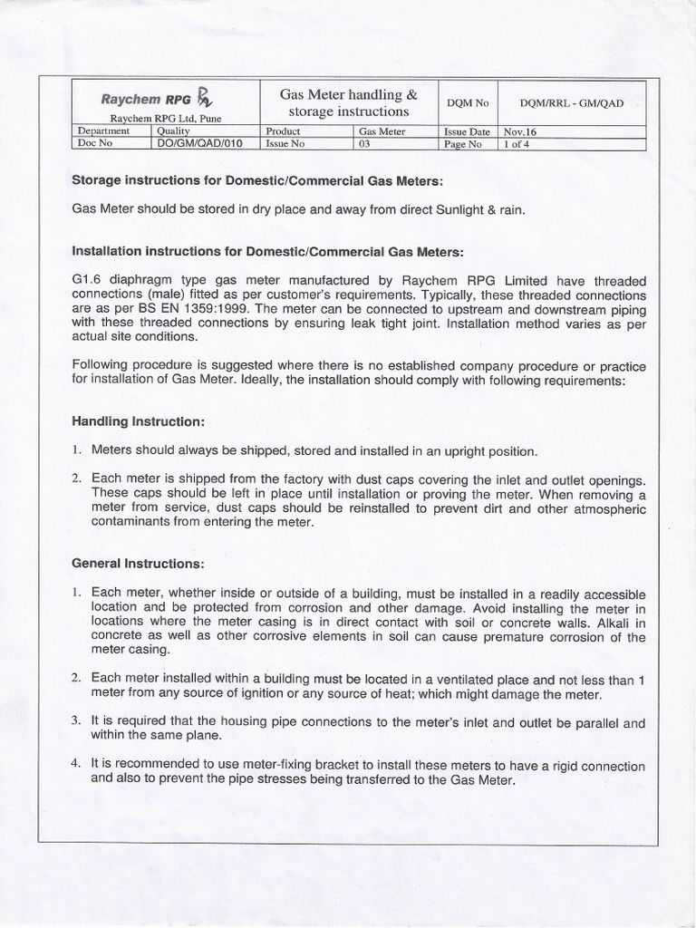 Diaphragm Gas Meter Installation Manual | PDF