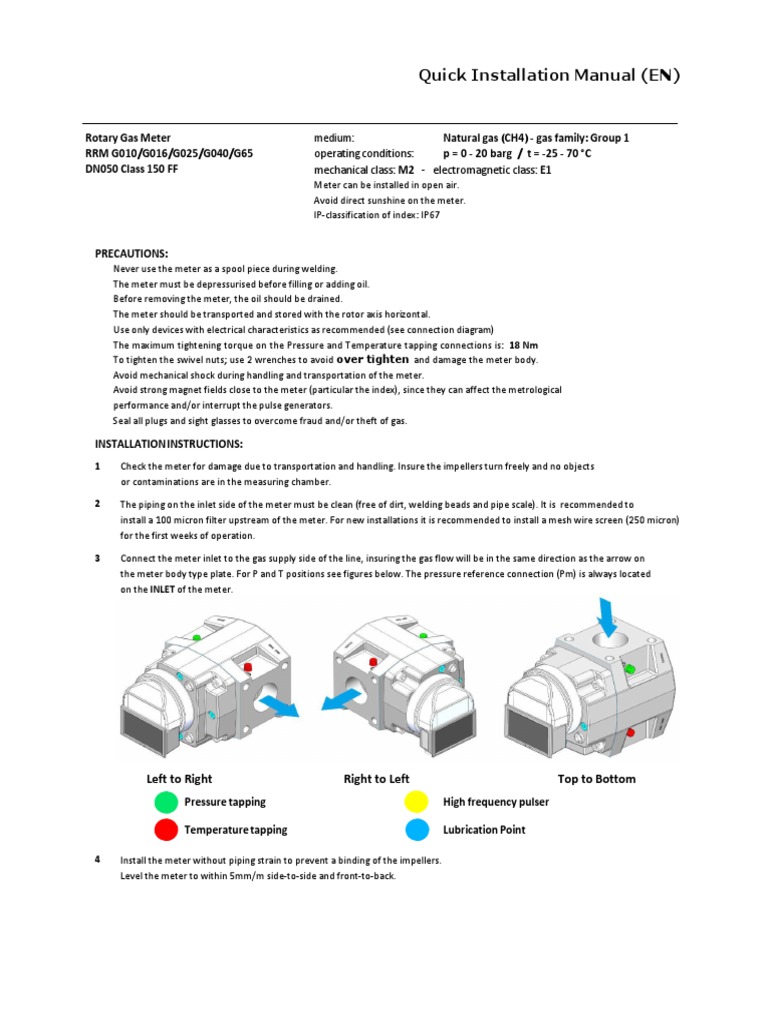 Rotary Positive Displacement RPD Gas Meter Installation Manual | PDF ...