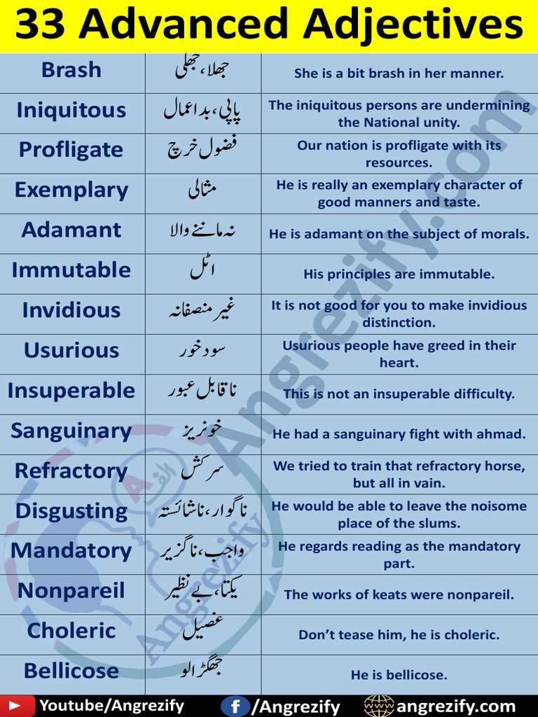 33 Advanced Adjectives Explained | PDF | Language Arts & Discipline ...