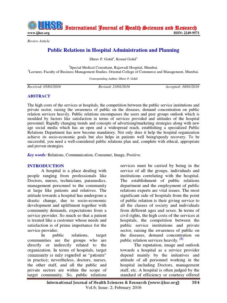 International Journal of Health Sciences and Research: Public Relations ...
