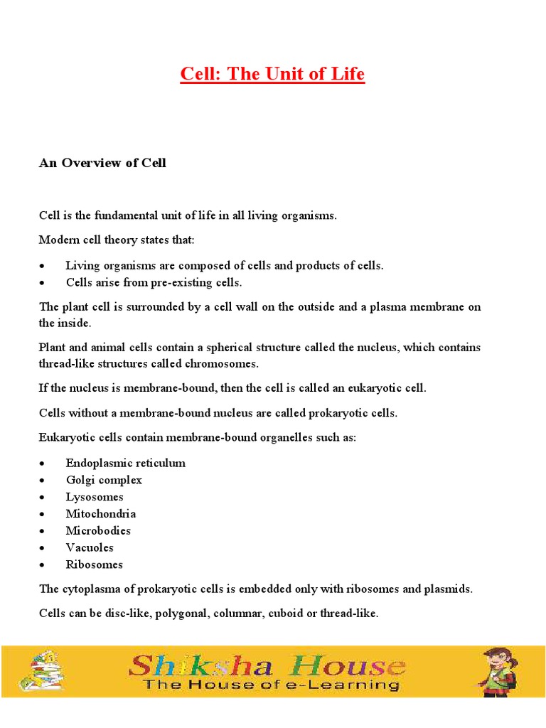 8 Cell The Unit of Life | PDF | Cell (Biology) | Cell Nucleus