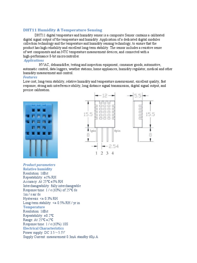 DHT11 Humidity & Temperature Sensing: Applications | PDF | Humidity ...