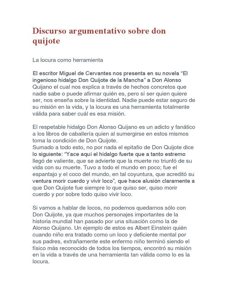 La locura como herramienta en El Quijote | PDF | Don Quijote | Miguel ...