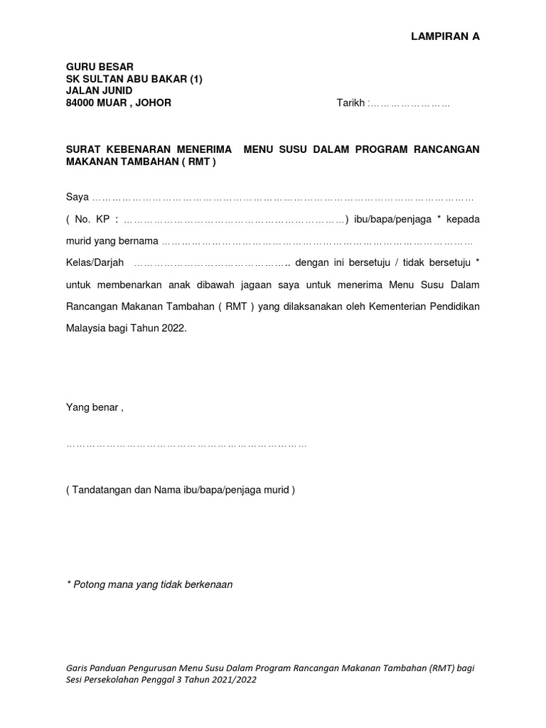 Surat Kebenaran Susu RMT | PDF