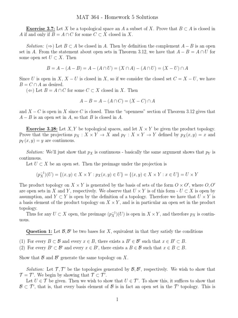 MAT 364 - Homework 5 Solutions: X Y X Y | Download Free PDF | Interval ...