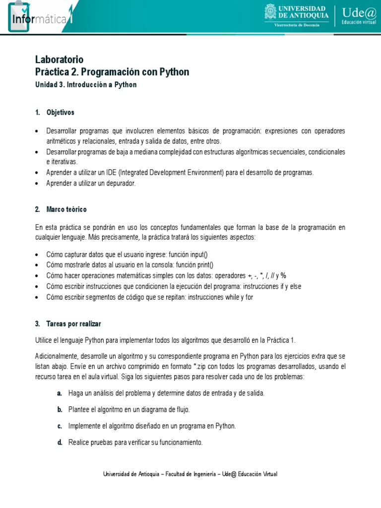 Practica 2 - Programacion Con Python | PDF | Python (lenguaje de programación) | Algoritmos
