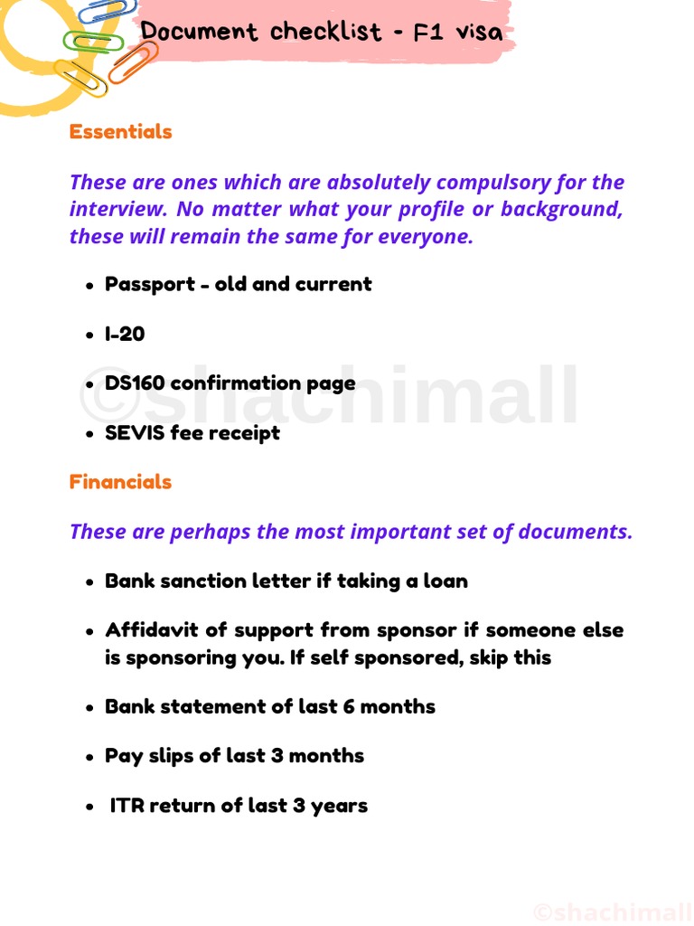 Documentchecklist F1 Visa | PDF