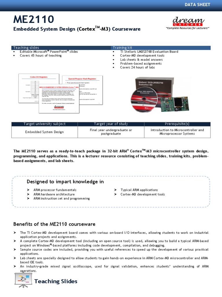 ME2110 Cortex-M3 Courseware Data Sheet - 20110413 | PDF | Arm ...
