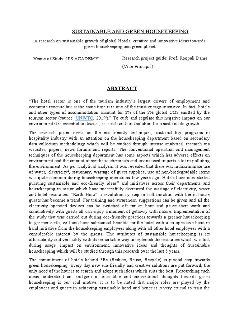 Deepak Kumar and Mrs Roopali Dame Green Housekeeping Paper (Basics ...