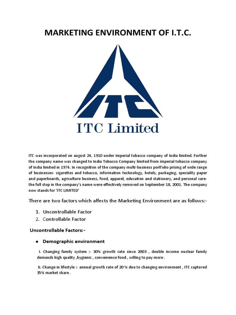 ITC Marketing Environment Analysis | PDF | Marketing | Nestlé