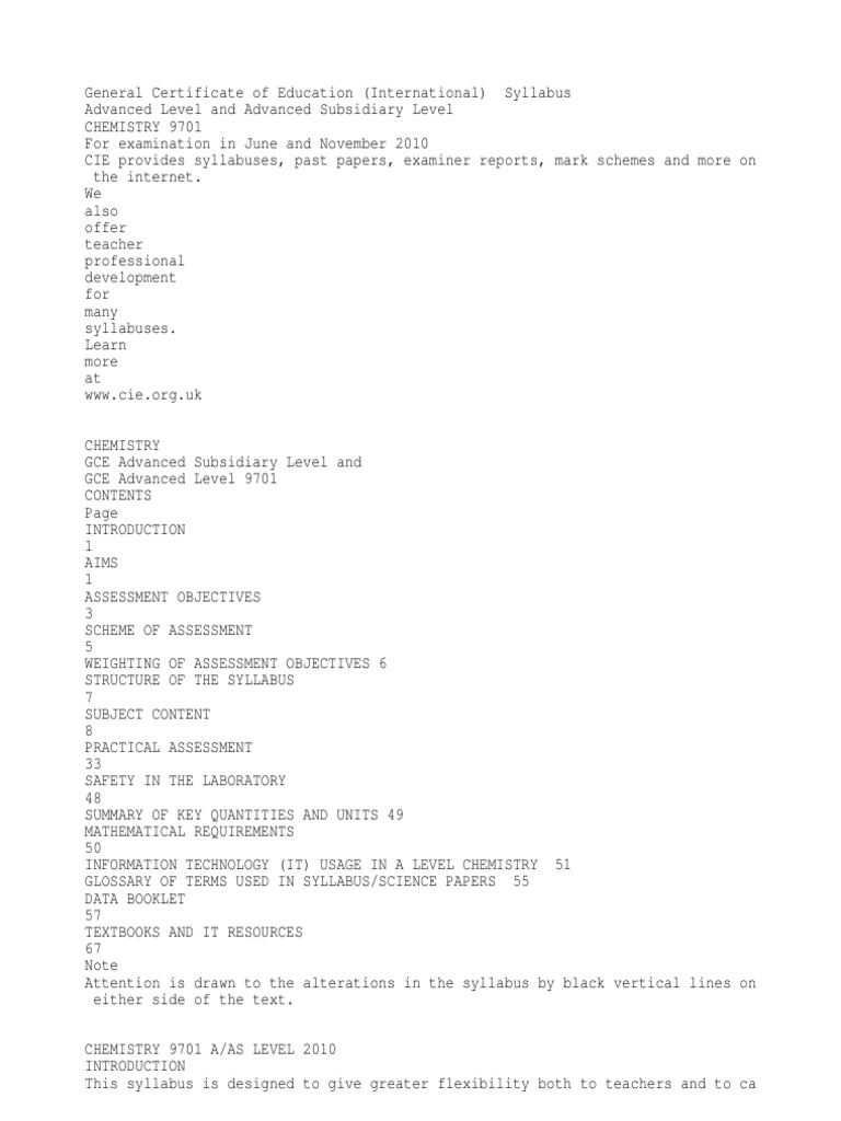 GCE A/AS Level Chemistry 9701 Syllabus | PDF | Chemical Equilibrium ...
