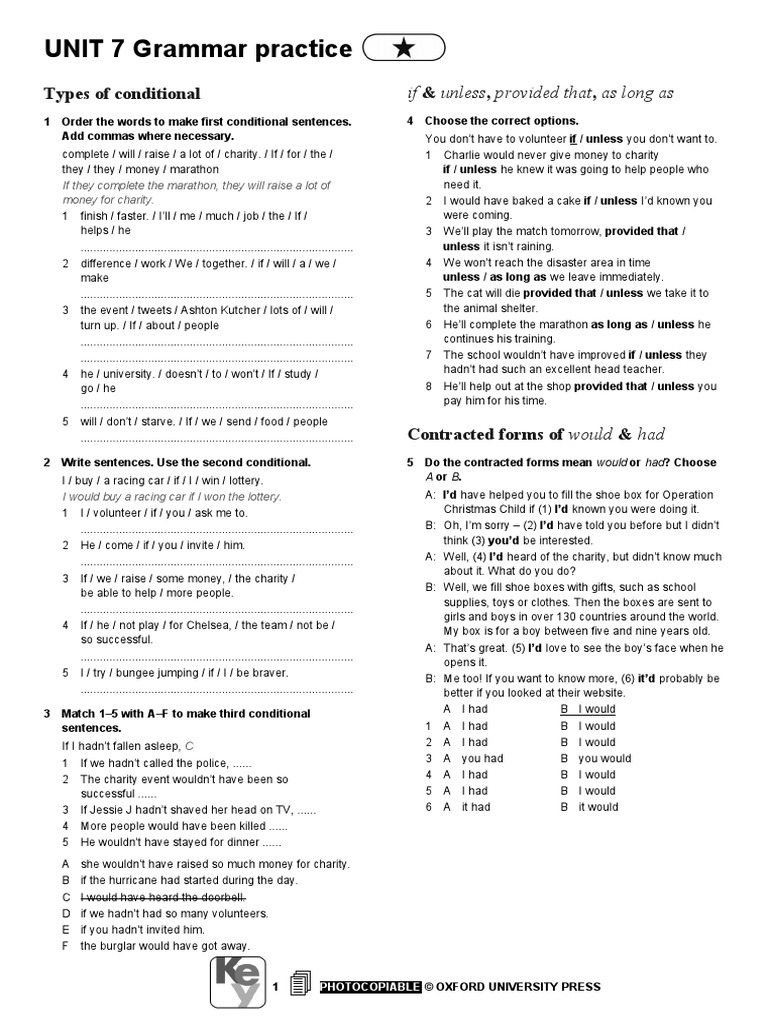 UNIT 7 Grammar Practice: Types of Conditional | PDF